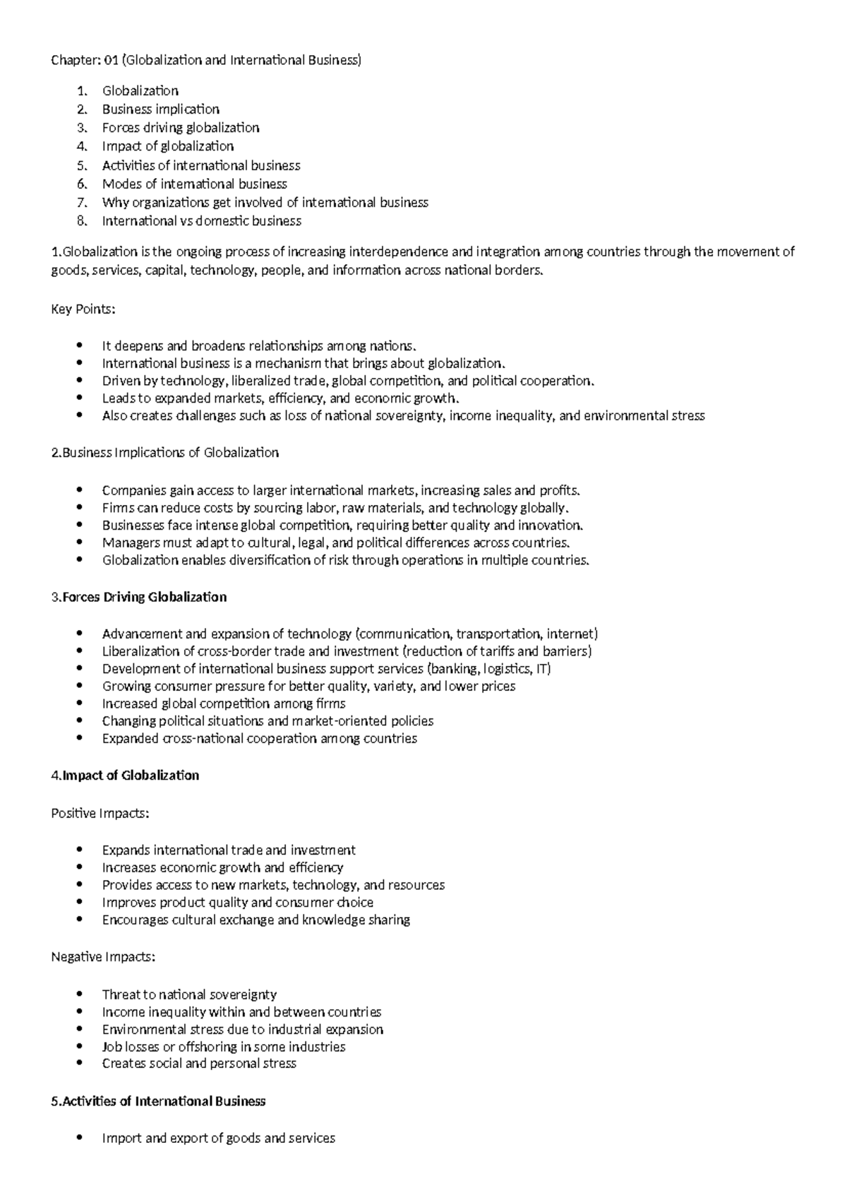 Chapter 01: Globalization and International Business (IB Mid) - Studocu