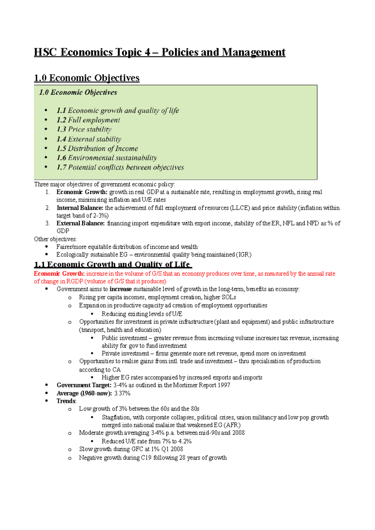 HSC Economics - Policies & Management Final Exam Revision Notes - Studocu
