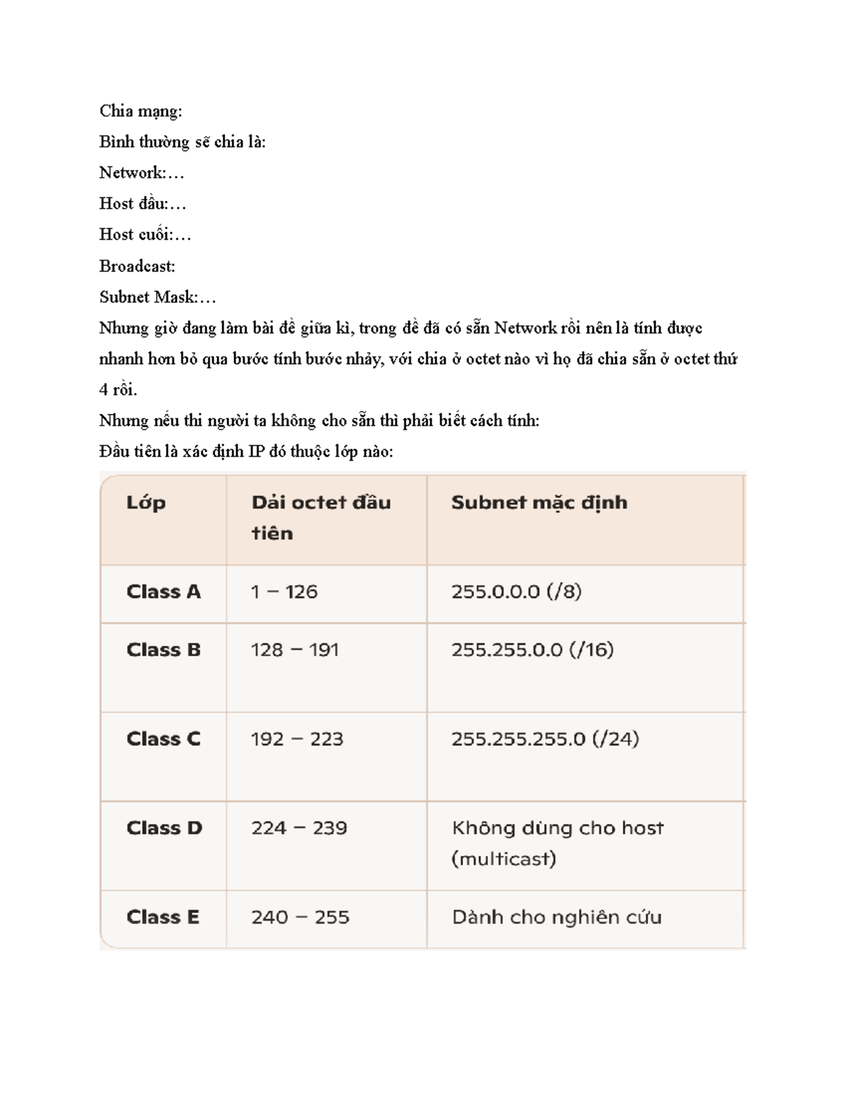 Chia Mạng: Hướng Dẫn Tính Subnet và IP Lớp B - Giữa Kỳ - Studocu