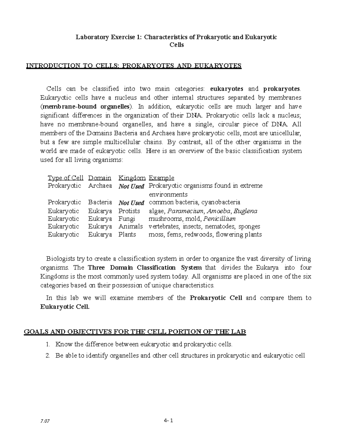 Lab Exercise 1: Exploring Prokaryotic vs Eukaryotic Cell ...