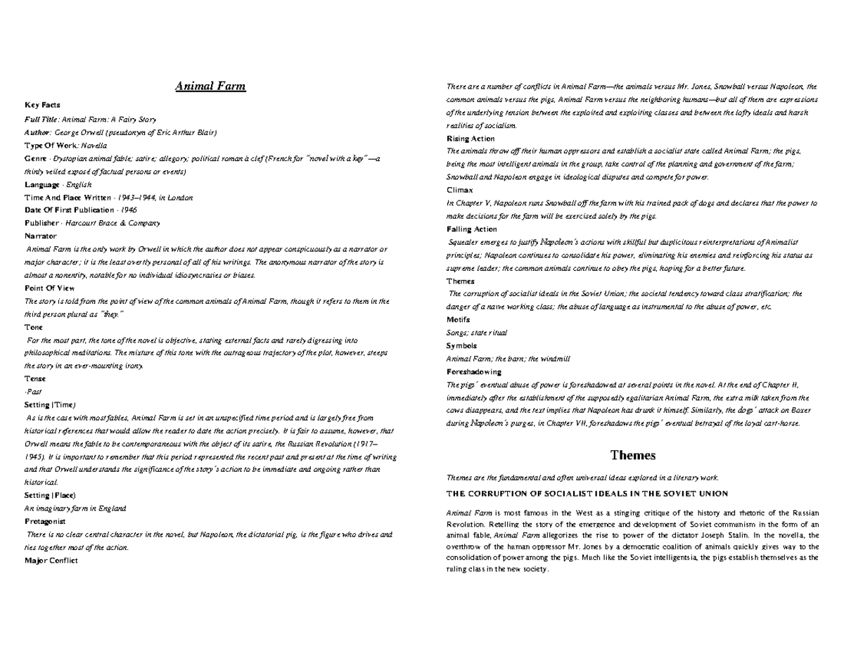 Animal Farm (ENG 101) Analysis: Key Themes and Characters - Studocu