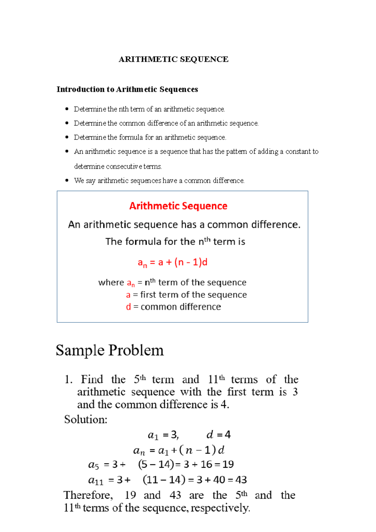 HM Arithmetic Sequence: Understanding nth Term & Common Difference ...