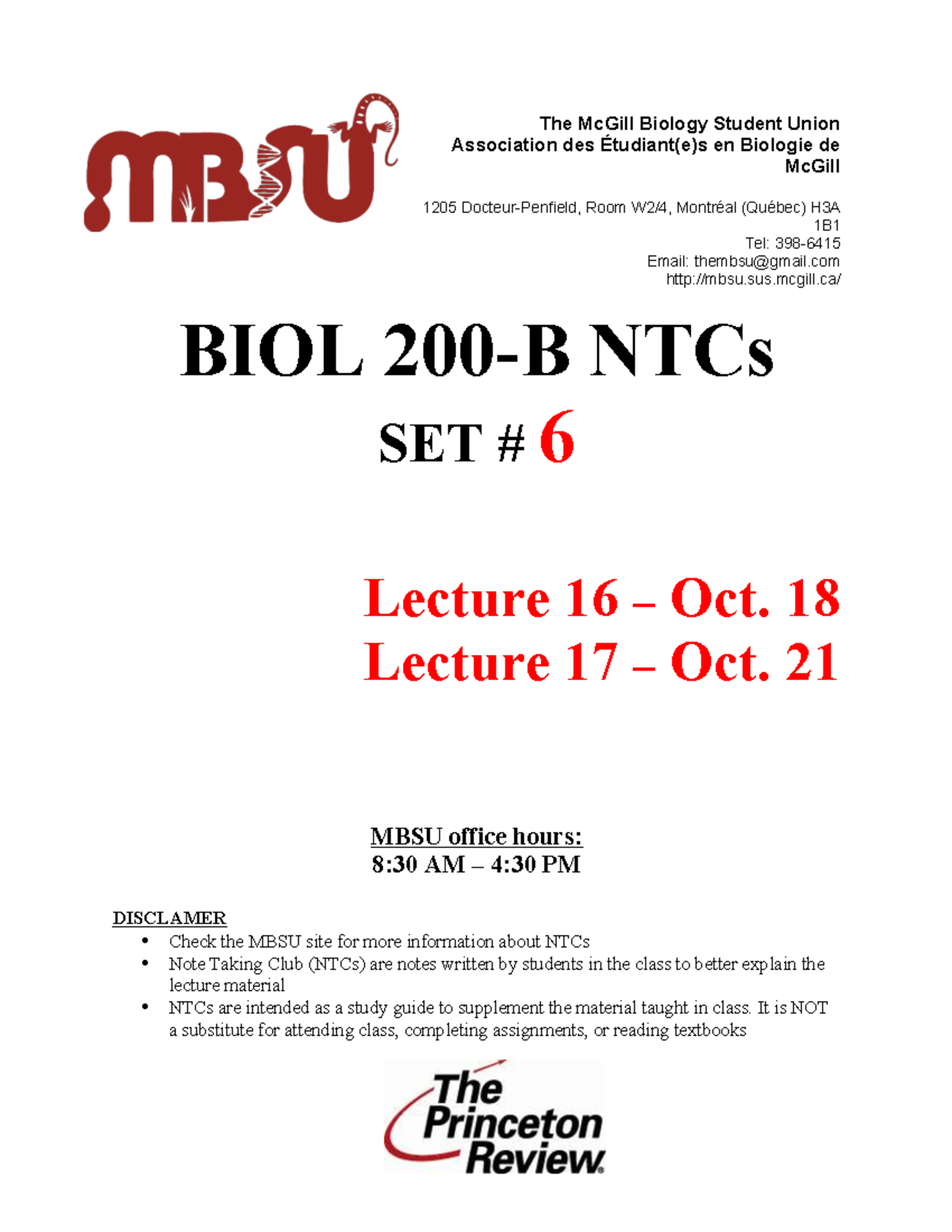 BIOL200-B Set 6 Lecture Notes: Translation & Gene Expression Control ...