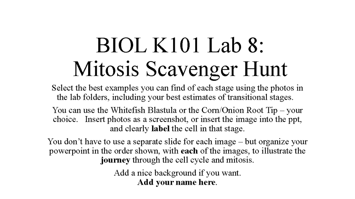 K101 Lab Ex 8 Mitosis Scavenger Hunt Cancer-1 - BIOL K101 Lab 8: Mitosis Scavenger Hunt Select ...