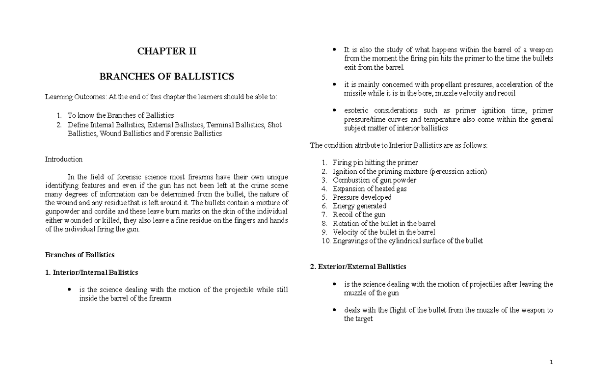 Forensic 32 Chapter 2 - CHAPTER II BRANCHES OF BALLISTICS Learning ...