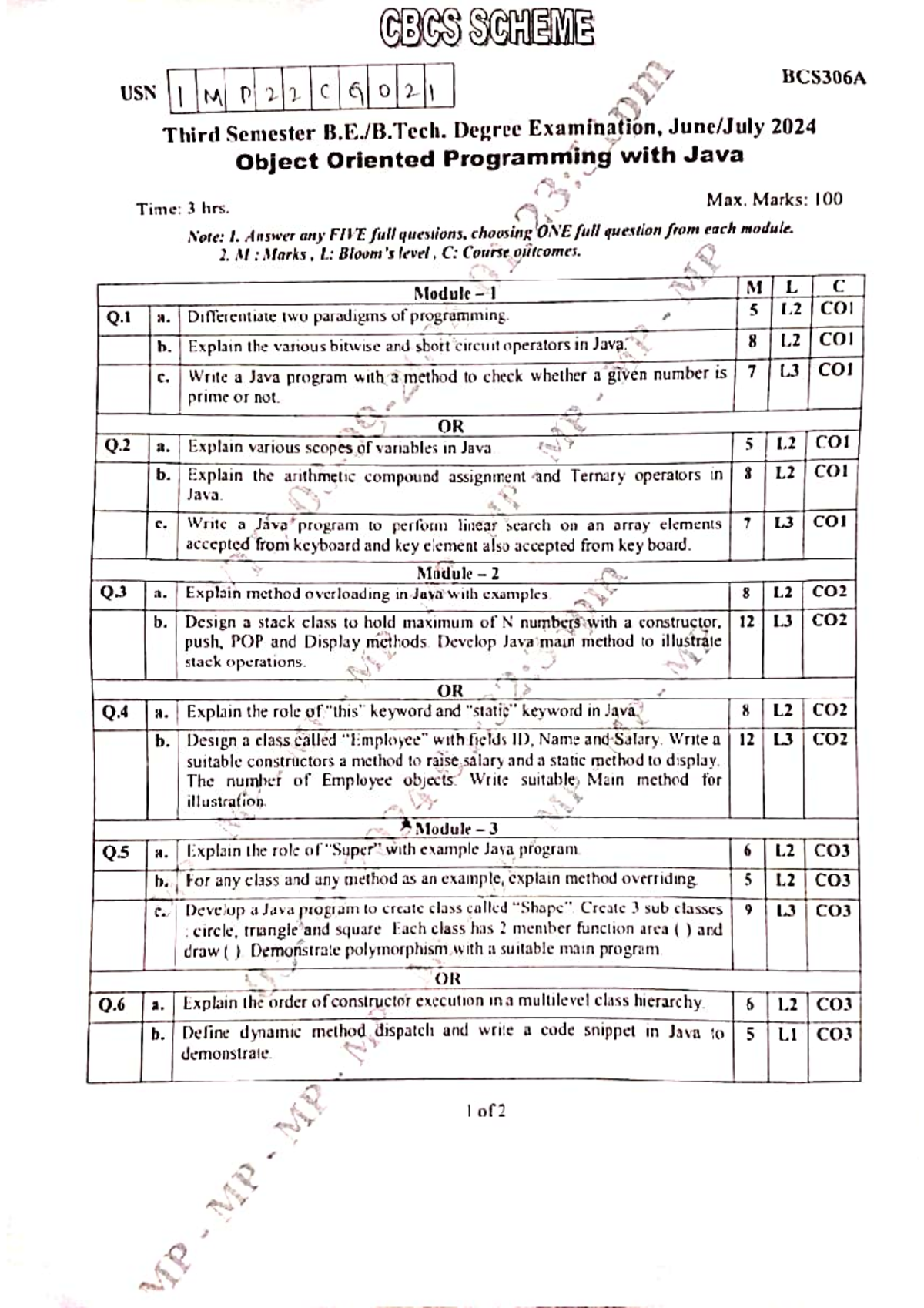 Java notesssssssdss - CBCS SCHEME BCS306A USN IMP2IC9021 Third Semester ...