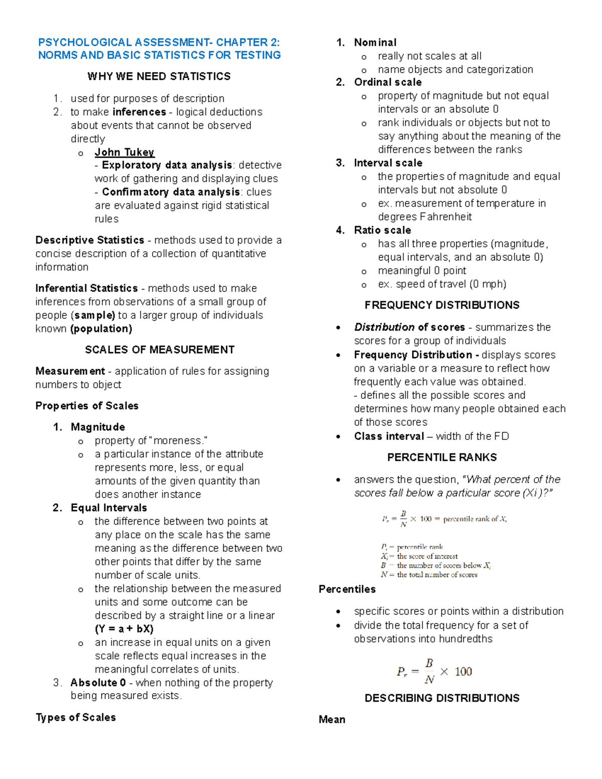Psych Assessment C2 Review: Norms & Basic Statistics Insights - Studocu