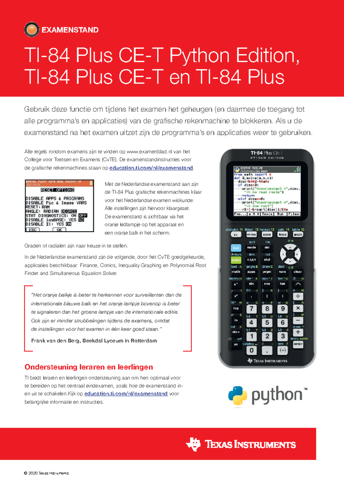 TI-84 Plus CE-T Exam Mode Instructions voor Nederlands Wiskunde Examen ...