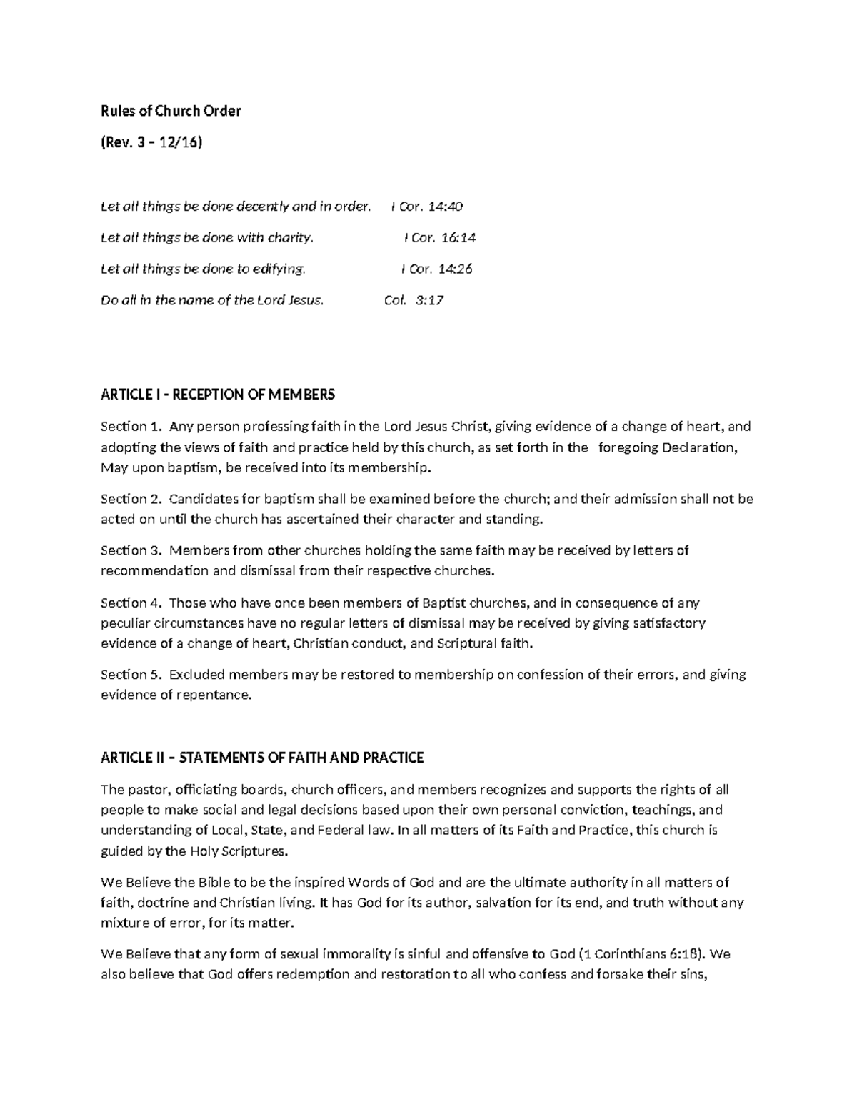 Rules of Church Order: Guidelines for Membership and Conduct - Studocu
