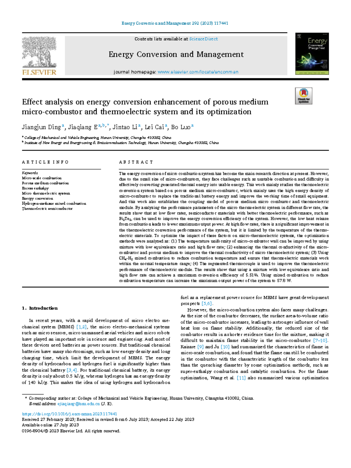 Energy Conversion Enhancement in Porous Medium Micro-Combustor and ...
