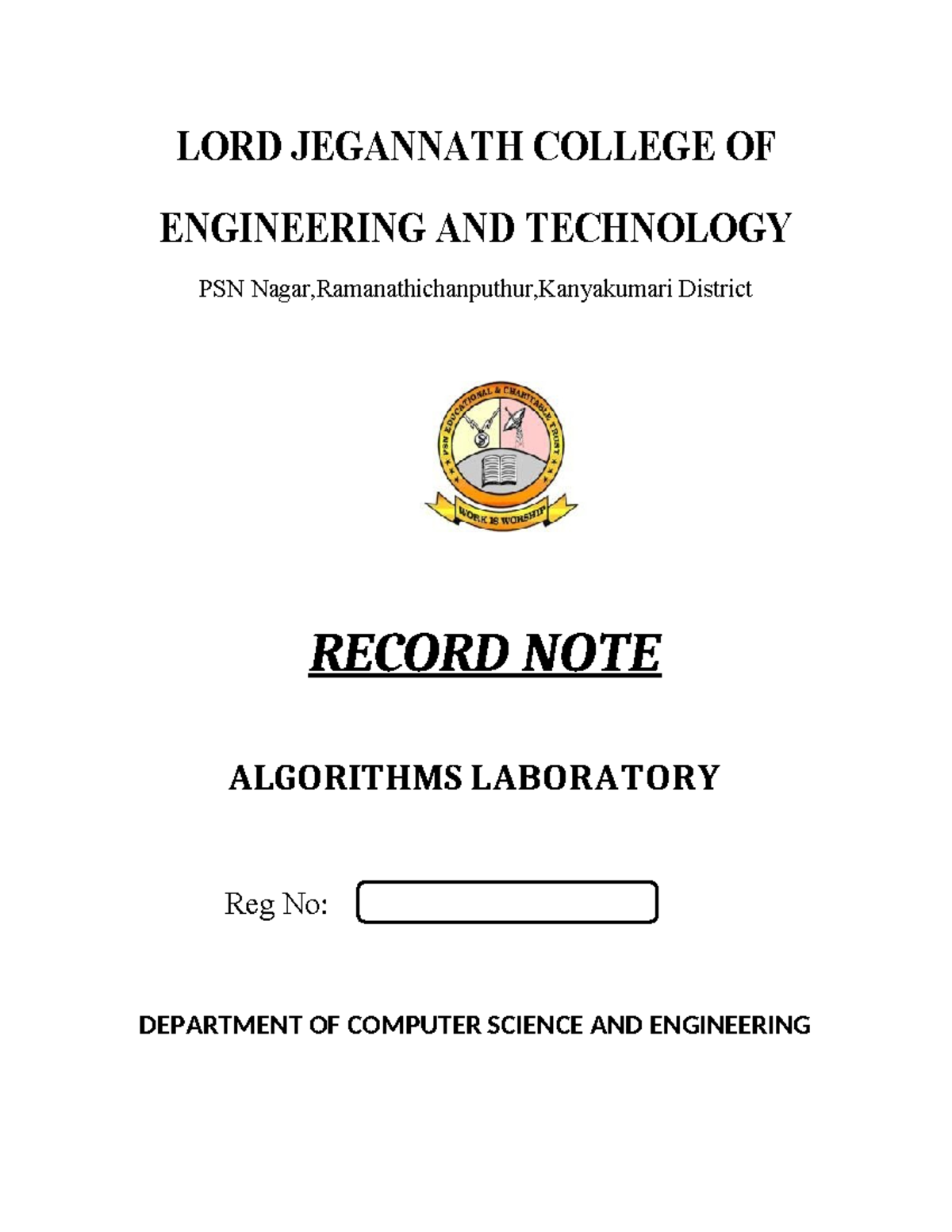 CS3401 Algorithms Lab Manual - Record Note for 4th Semester Students ...