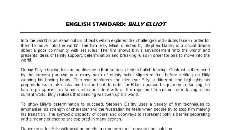 Billy Elliot: Analysis of Themes in Film & Poetry (ENG 101) - Studocu
