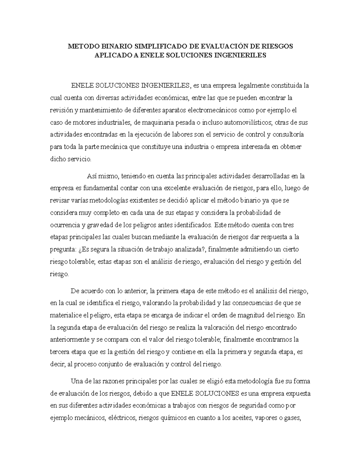 Método Binario Simplificado de Evaluación de Riesgos en EnEle ...