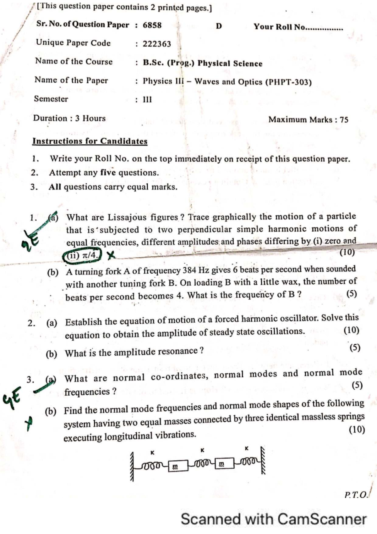 B.Sc. (Hons.) Physics IV Sem. Previous Year QP: Waves & Optics - Studocu