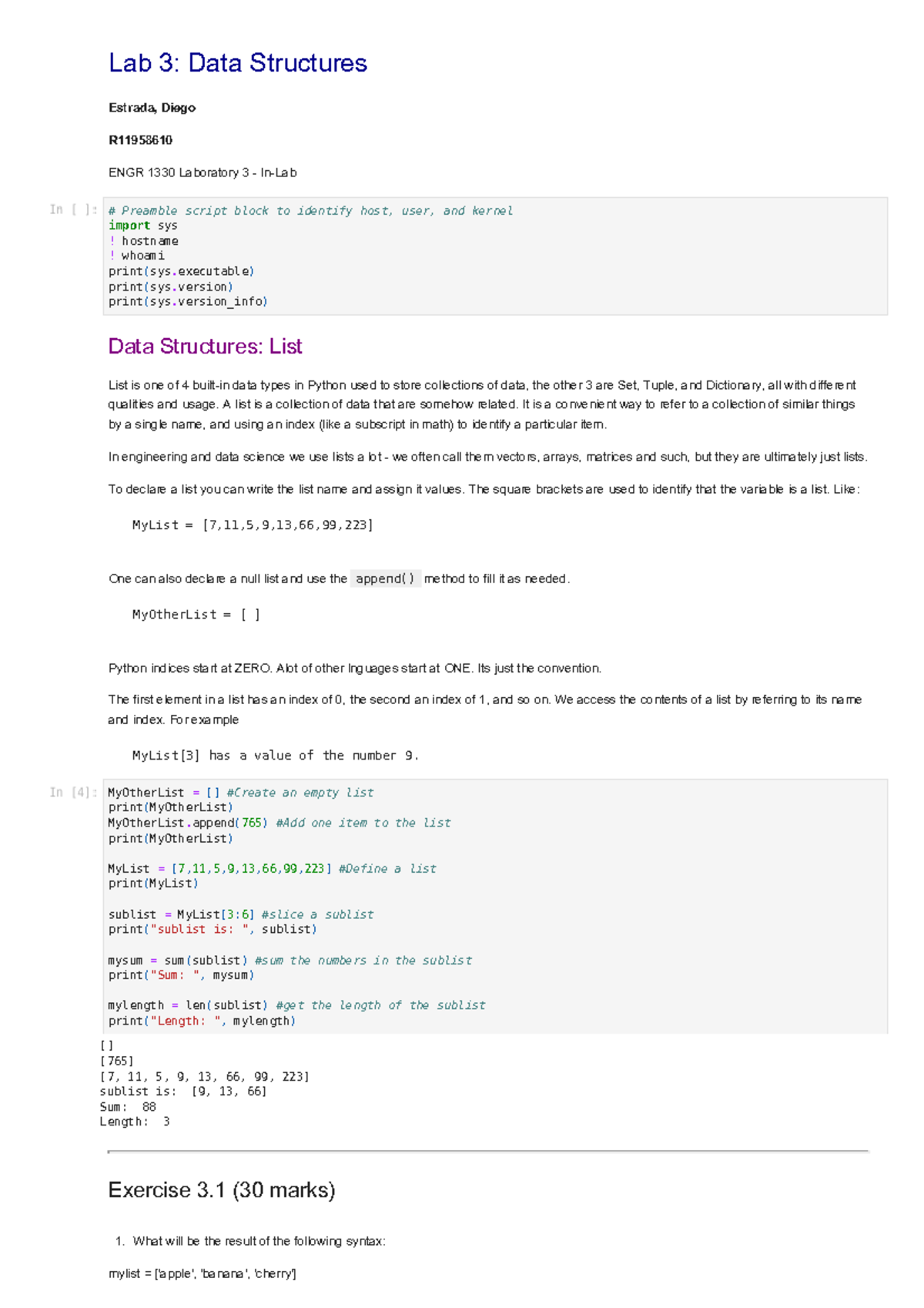 ENGR 1330 Lab 3 - Data Structures and Python Lists - Studocu