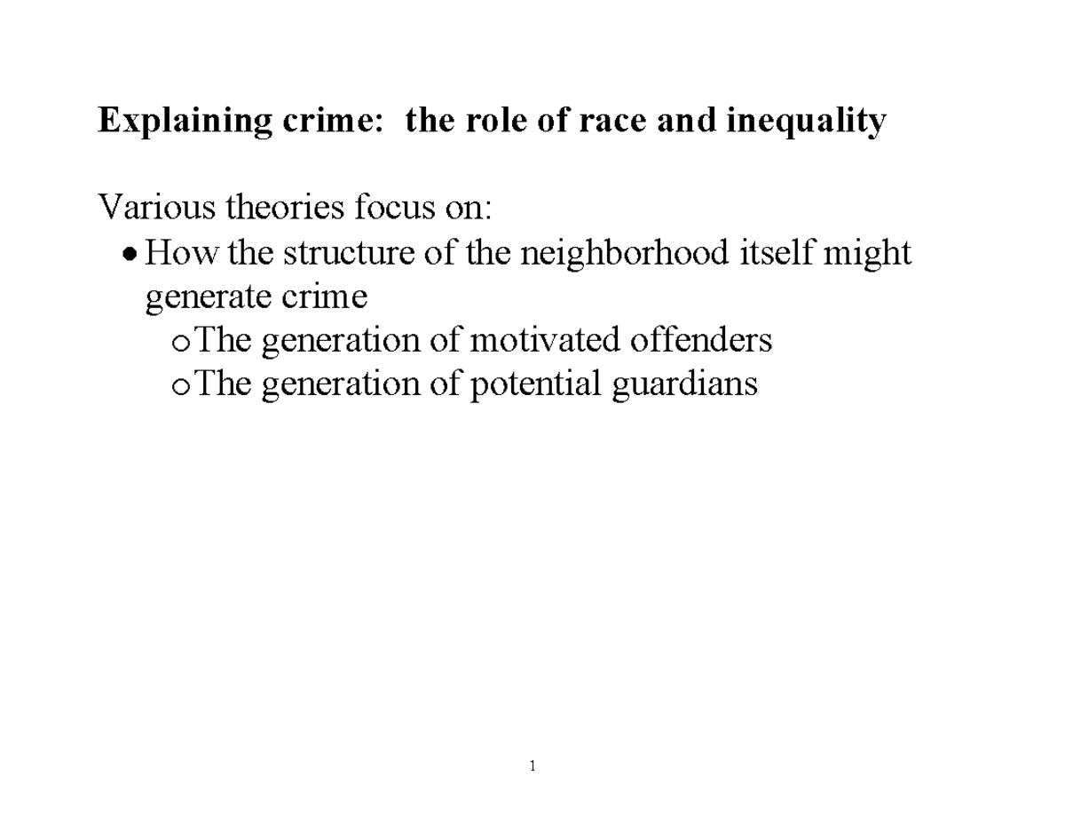 Explaining Crime: The Impact of Race and Inequality on Neighborhoods ...
