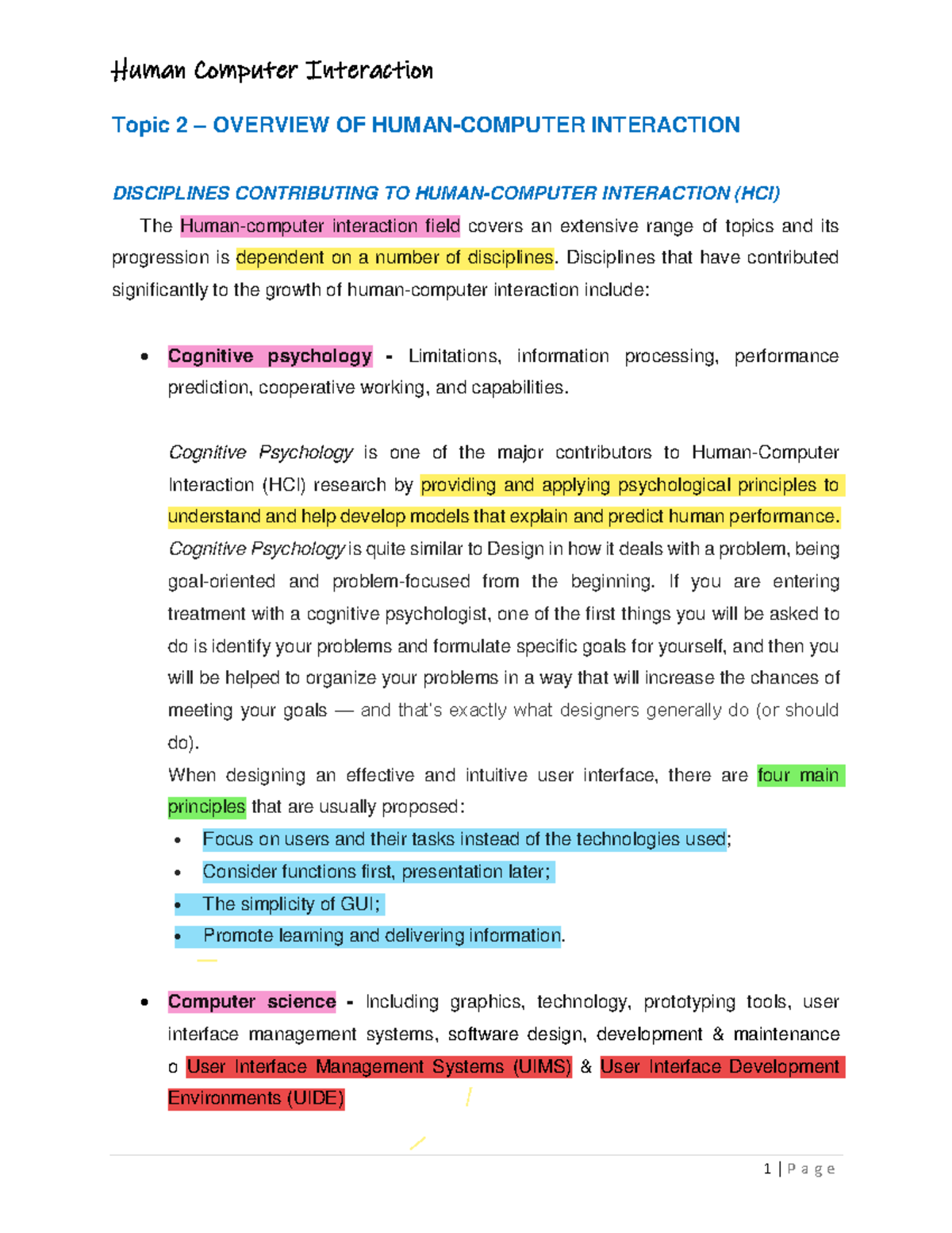 HCI 101: Overview of Interaction Disciplines and Design Principles ...