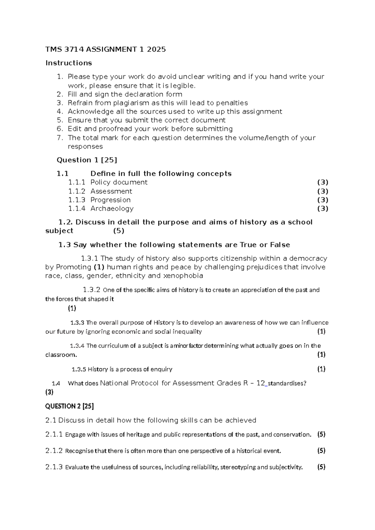 TMS 3714 Assignment 1 Guidelines and Questions 2025 - Studocu
