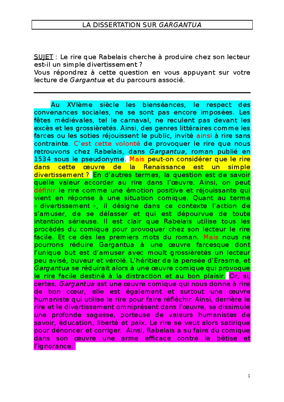 Final Exam Dissertation Notes on Gargantua (BAC) - Studocu