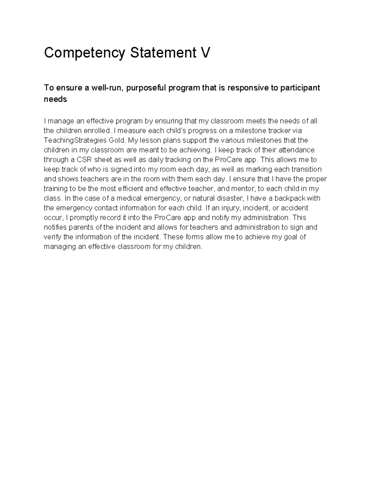 Managing Effective Classroom Programs: Competency V Overview - Studocu