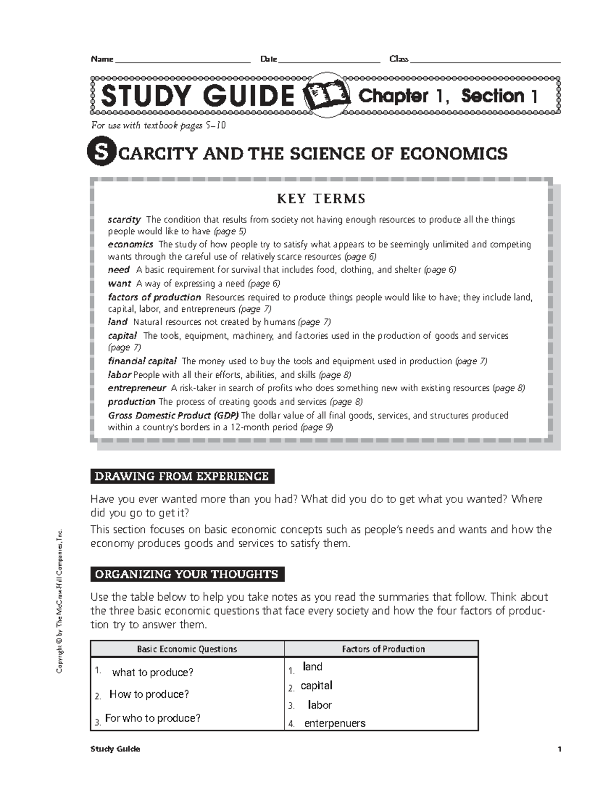 Econ Study Guide: Key Concepts & Terms for Class 1, 1 - Studocu
