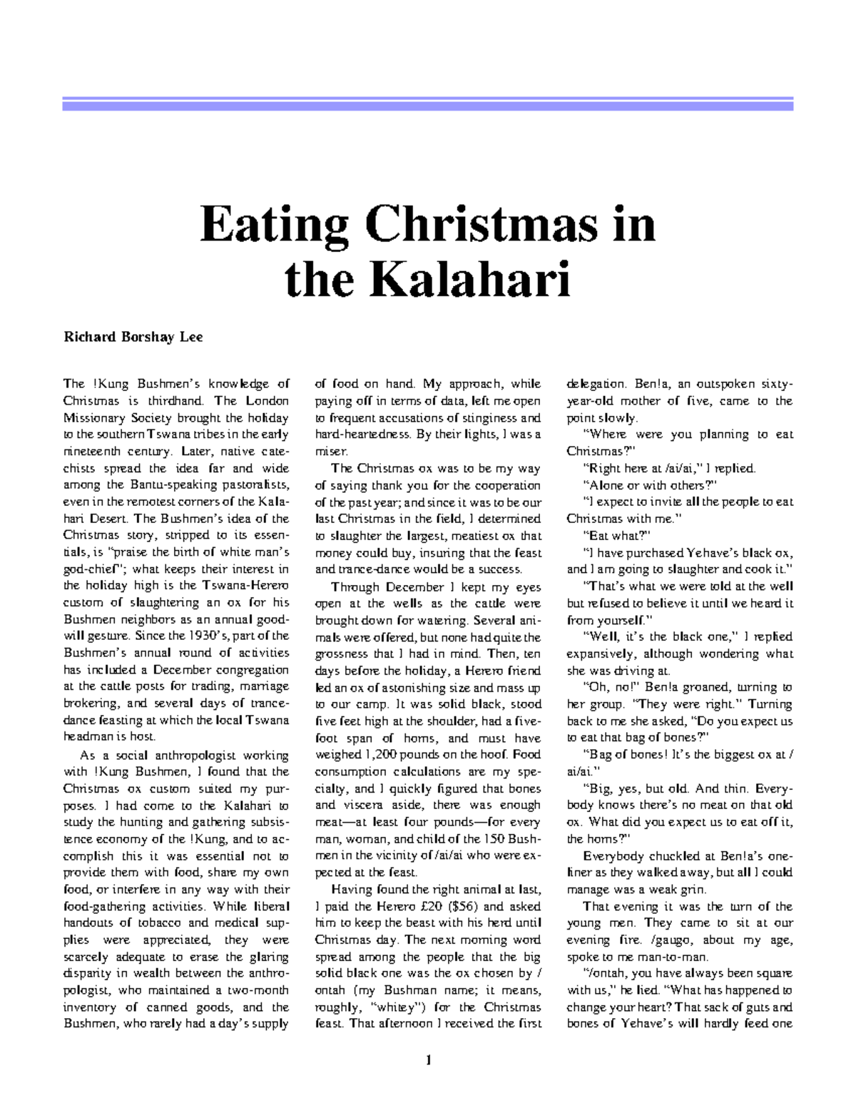 Christmas Feast and Cultural Insights among the !Kung Bushmen (ANTH 101 ...