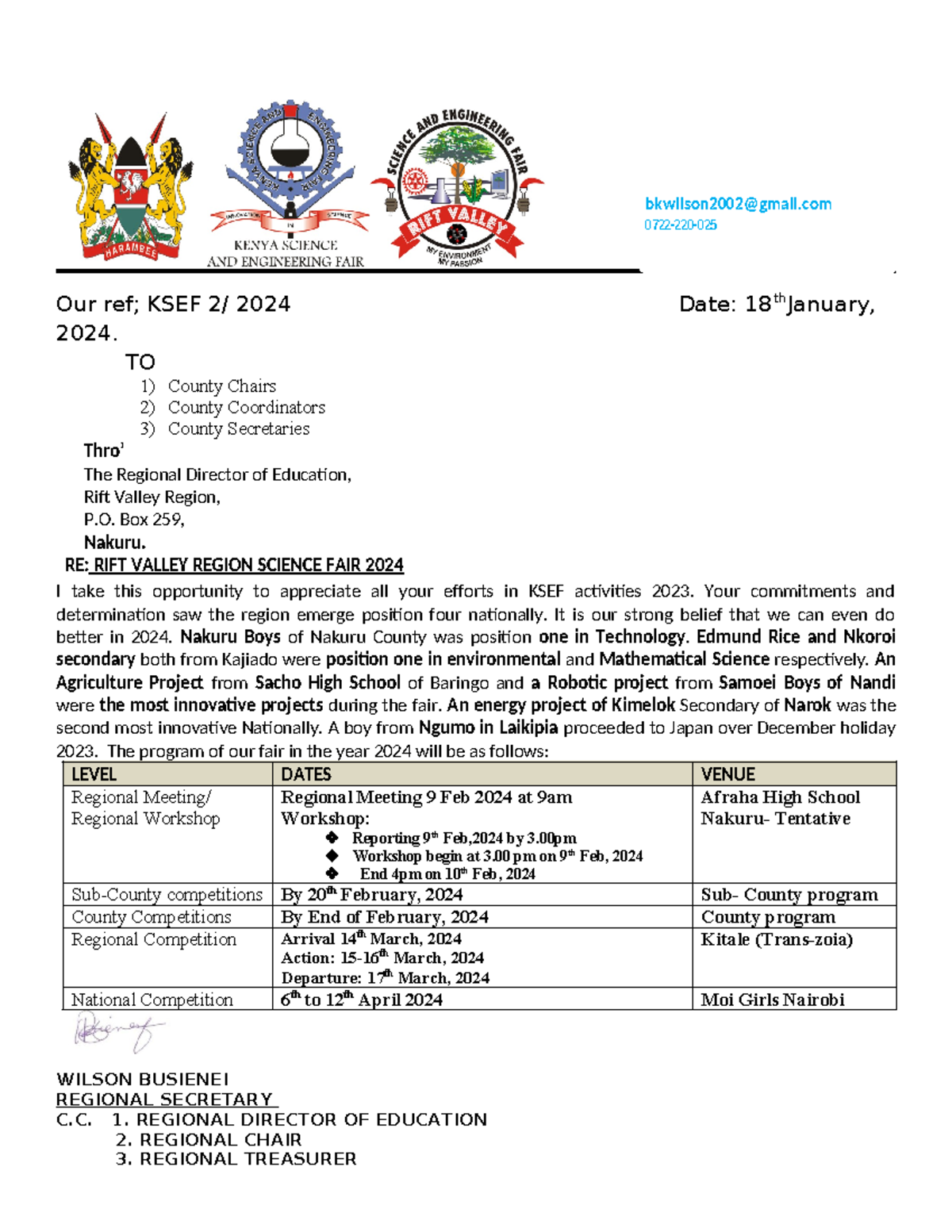 Rift Valley KSEF Science Fair Program Overview 2024 - Studocu