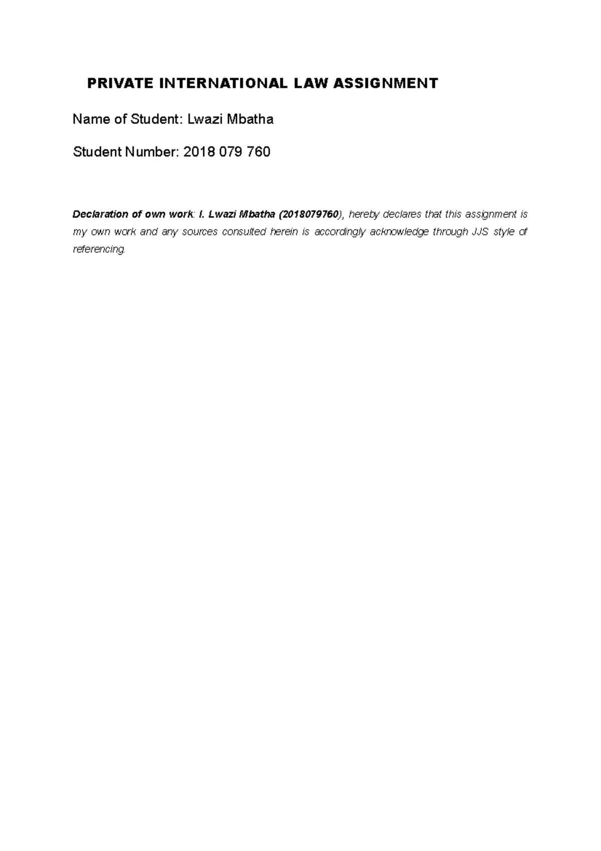 50% Private International LAW Assignment - PRIVATE INTERNATIONAL LAW ...