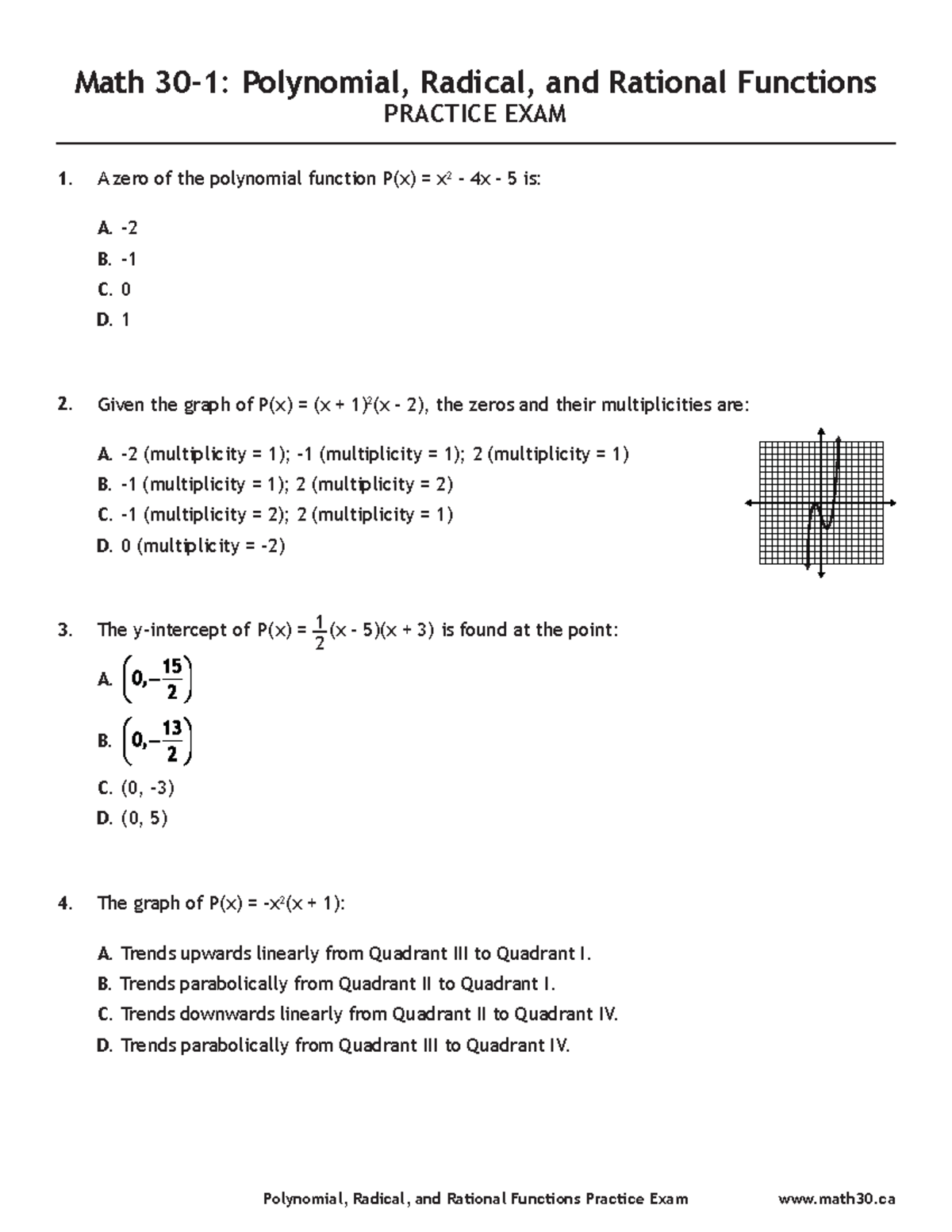 Math 30-1 Practice Exam: Polynomials, Radicals, and Rationals - Studocu