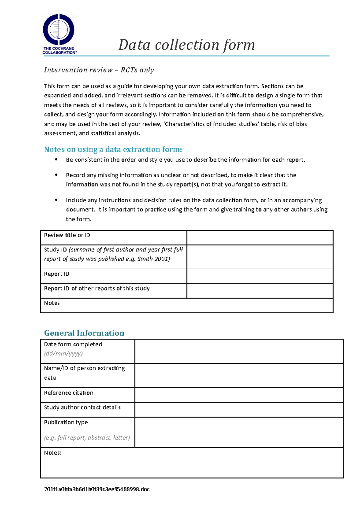 Data Collection Form for RCTs: Comprehensive Guide and Template - Studocu
