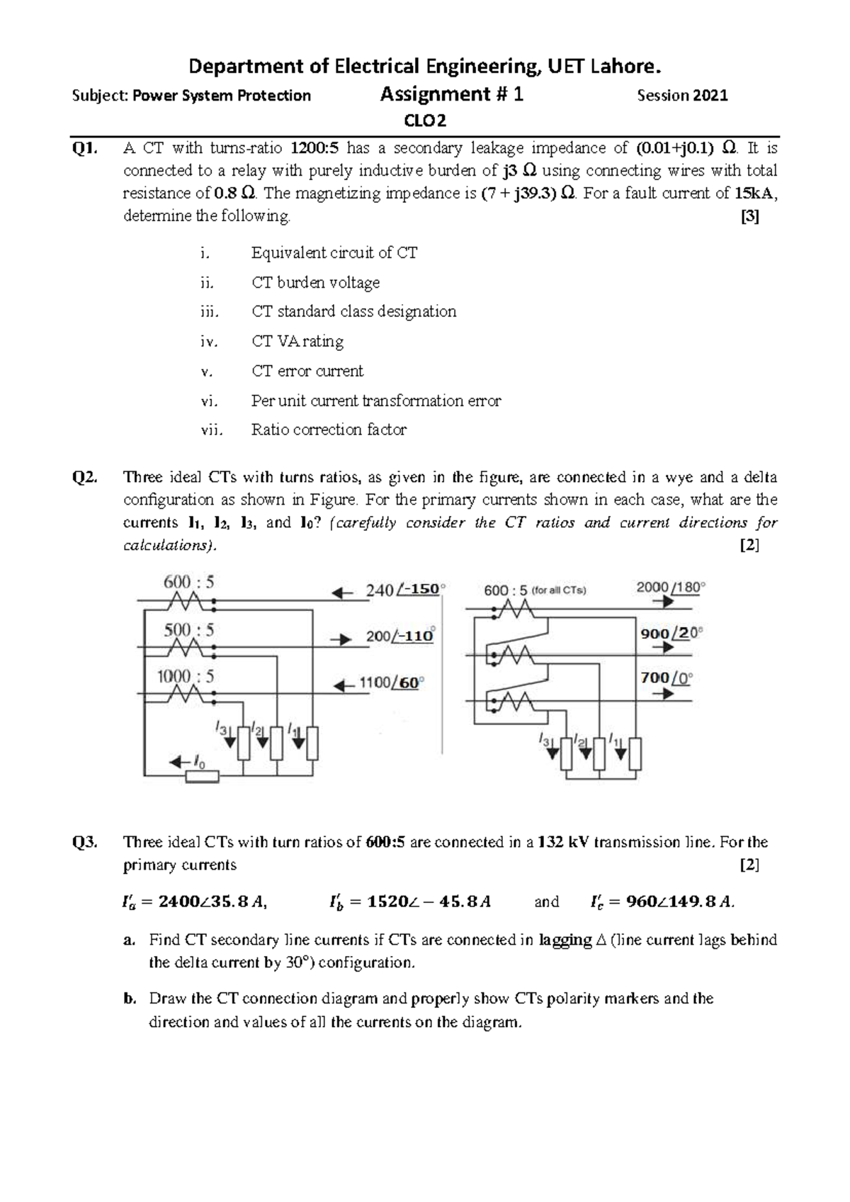Assignment 1: Power System Protection (PSP) - CT Analysis 2021 - Studocu