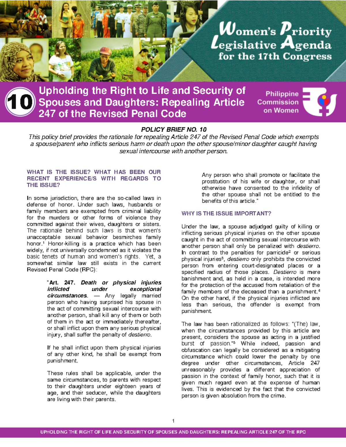 PCW WPLA Policy Brief 10 Article 247 Death Under Exceptional ...