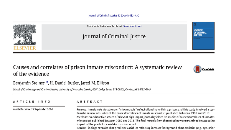 Causes and Correlates of Inmate Misconduct: A Systematic Review (CRJ 42 ...