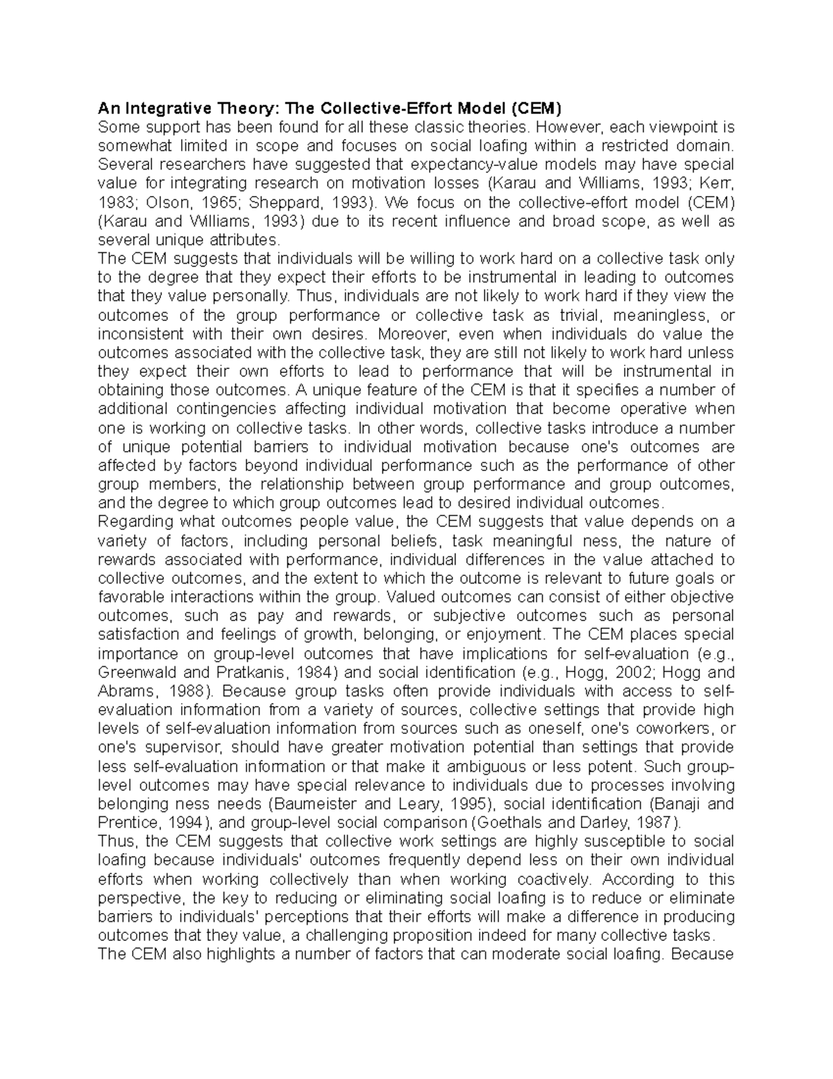 The Collective-Effort Model (CEM): An Integrative Theory Analysis - Studocu
