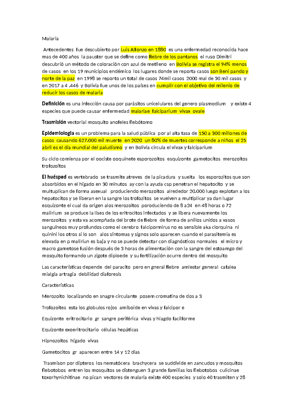 Malaria: Apuntes sobre Epidemiología y Tratamiento - Studocu