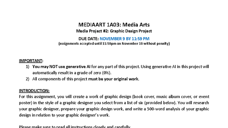 MEDIAART 1A03: Graphic Design Project Assignment Guidelines - Studocu