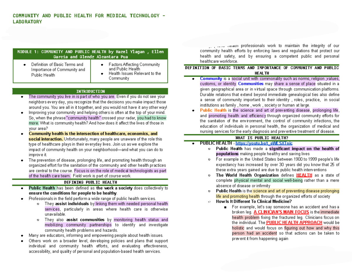**Module 1: CPH Laboratory 1 - Community & Public Health Overview ...