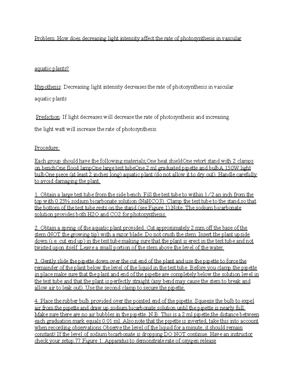 Photosynthesis Experiment: Effect of Light Intensity on Aquatic Plants ...