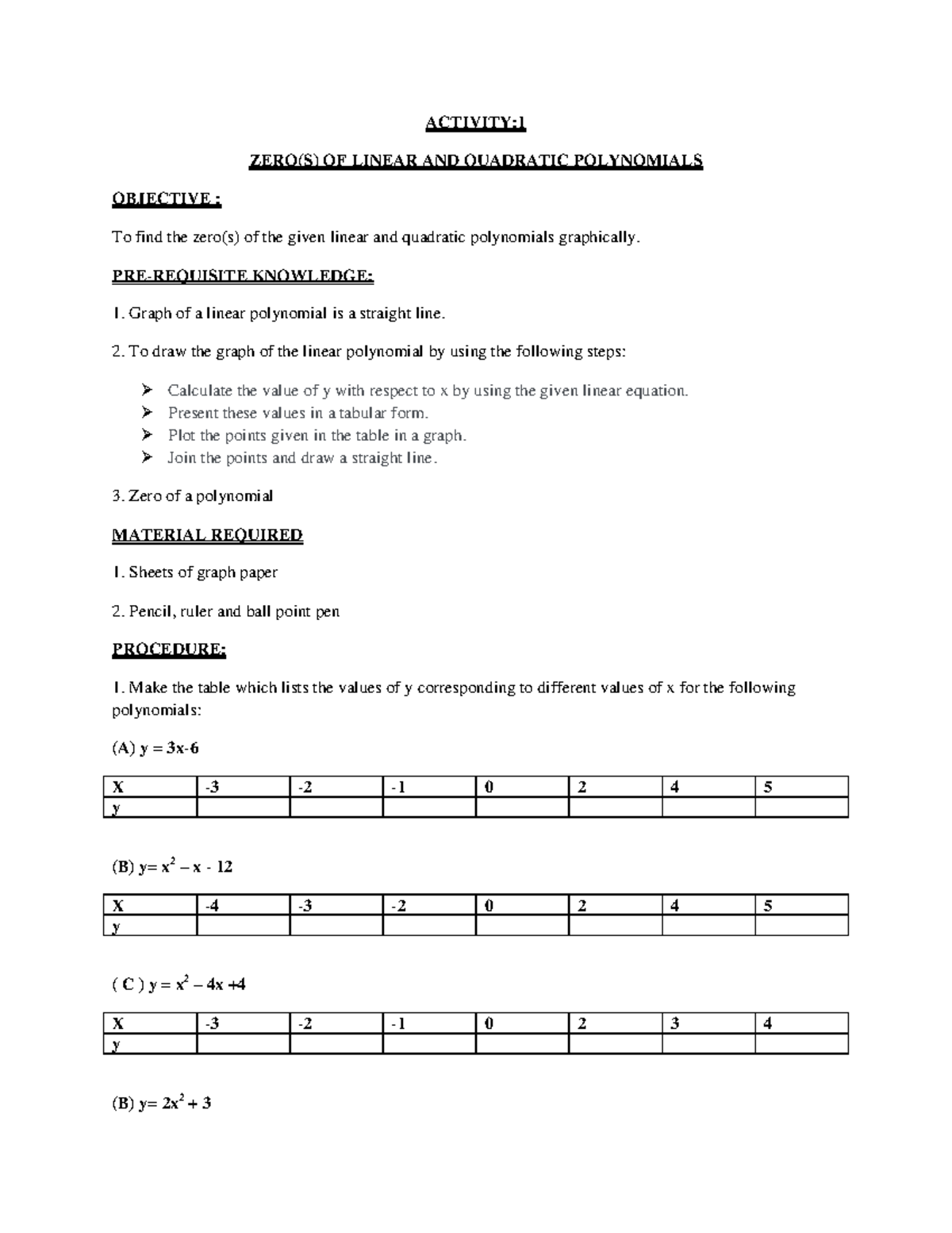 Class 10 Maths Lab Activity 1: Zeros of Linear & Quadratic Polynomials ...