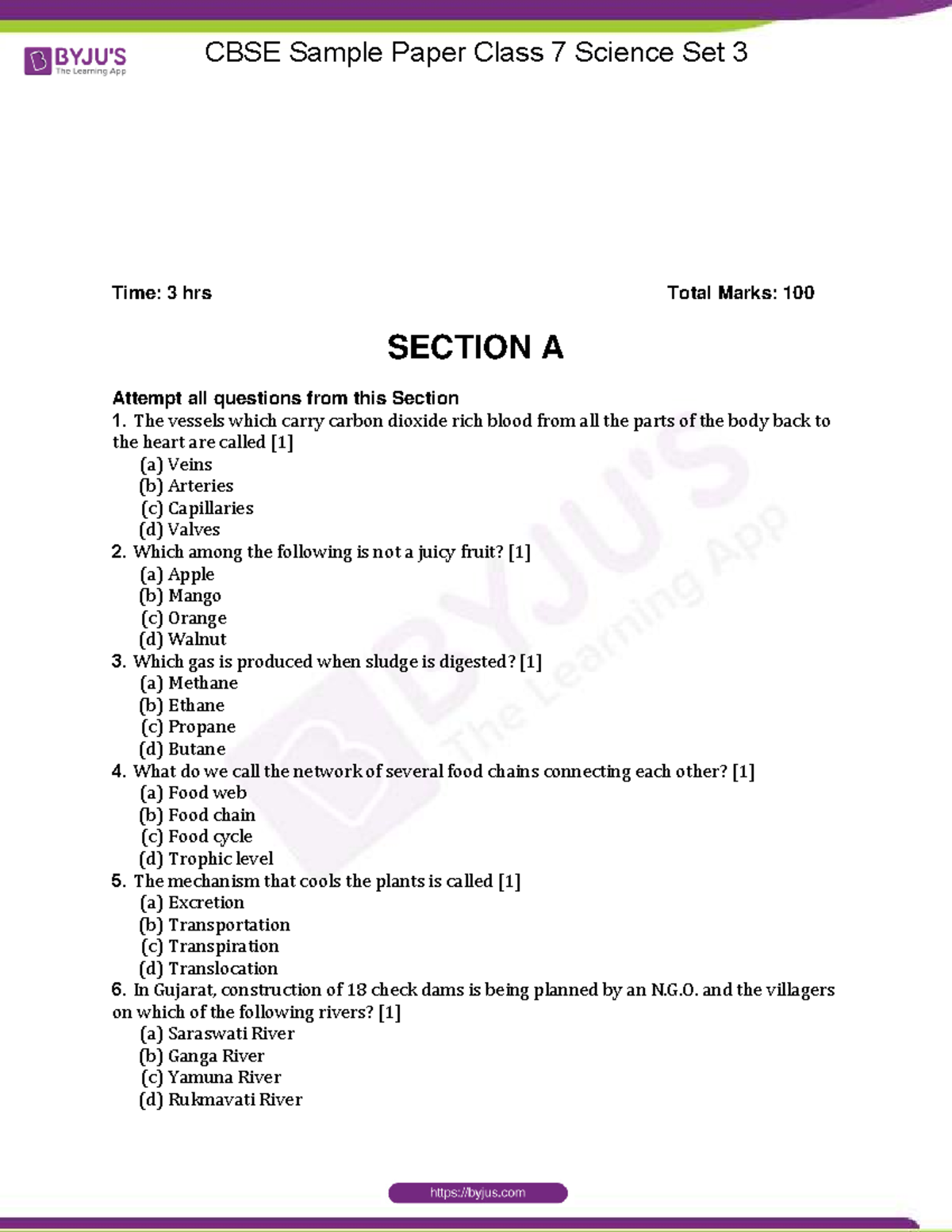 CBSE Class 7 Science Sample Paper Set 3 with Questions and Answers ...