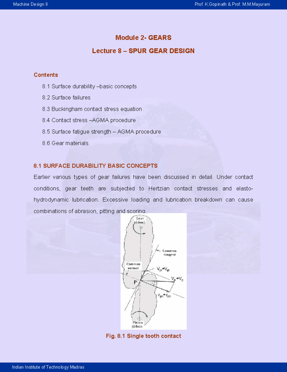 Machine Design II: Lecture 8 - Spur Gear Design & AGMA Analysis - Studocu