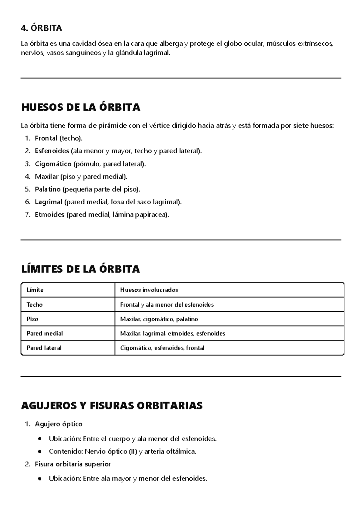 Repaso de la Anatomía de la Órbita y sus Componentes - Studocu