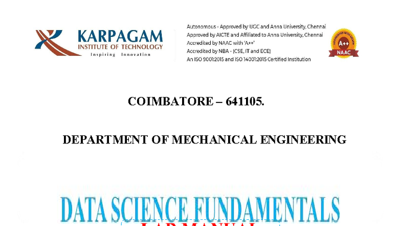 DSF Lab Manual - OCS353 - Data Science Fundamentals Lab - Studocu
