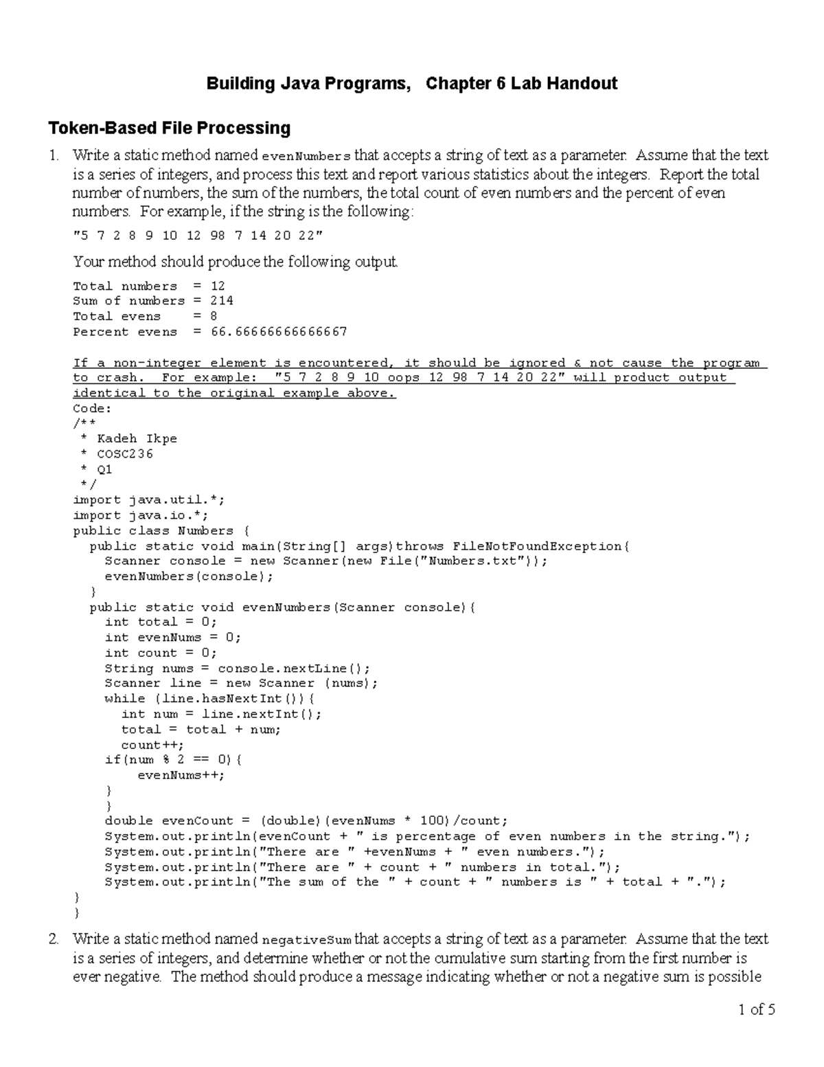Lab6 - Lab assignment - Building Java Programs, Chapter 6 Lab Handout ...
