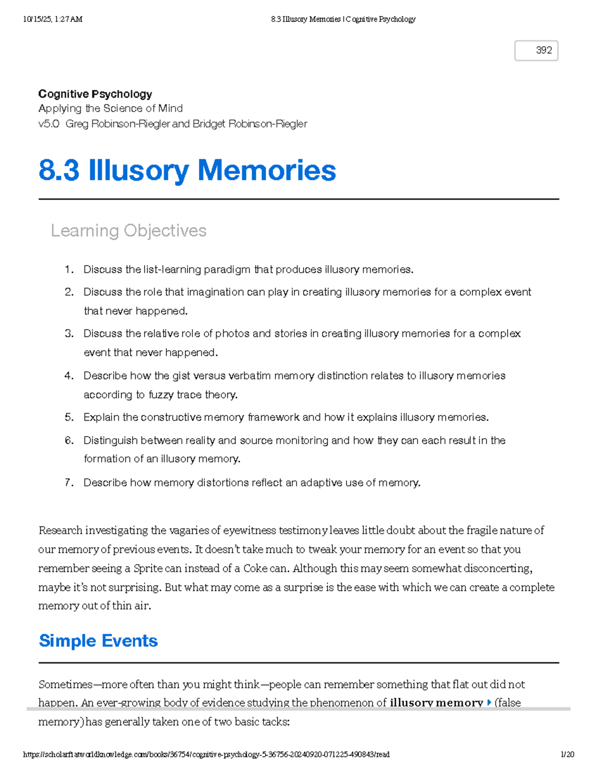 Cognitive Psychology 392: Understanding Illusory Memories & DRM ...