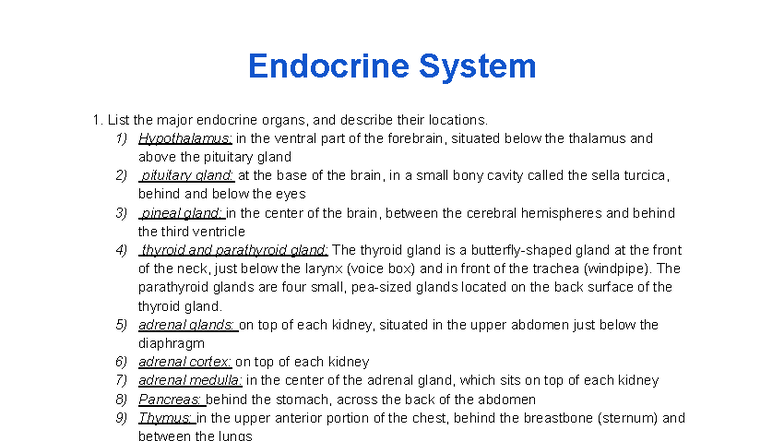 Endocrine System Study Guide: Major Organs & Hormone Functions - Studocu