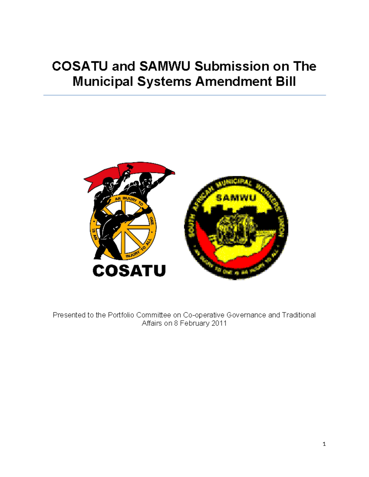 COSATU & SAMWU Submission on Municipal Systems Amendment Bill 1102-8 ...