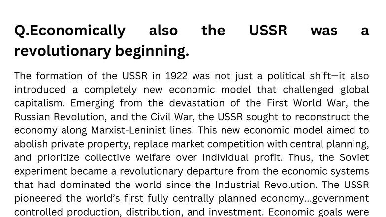 Q.Econ. The USSR: A Revolutionary Economic Model (1922-1941) - Studocu