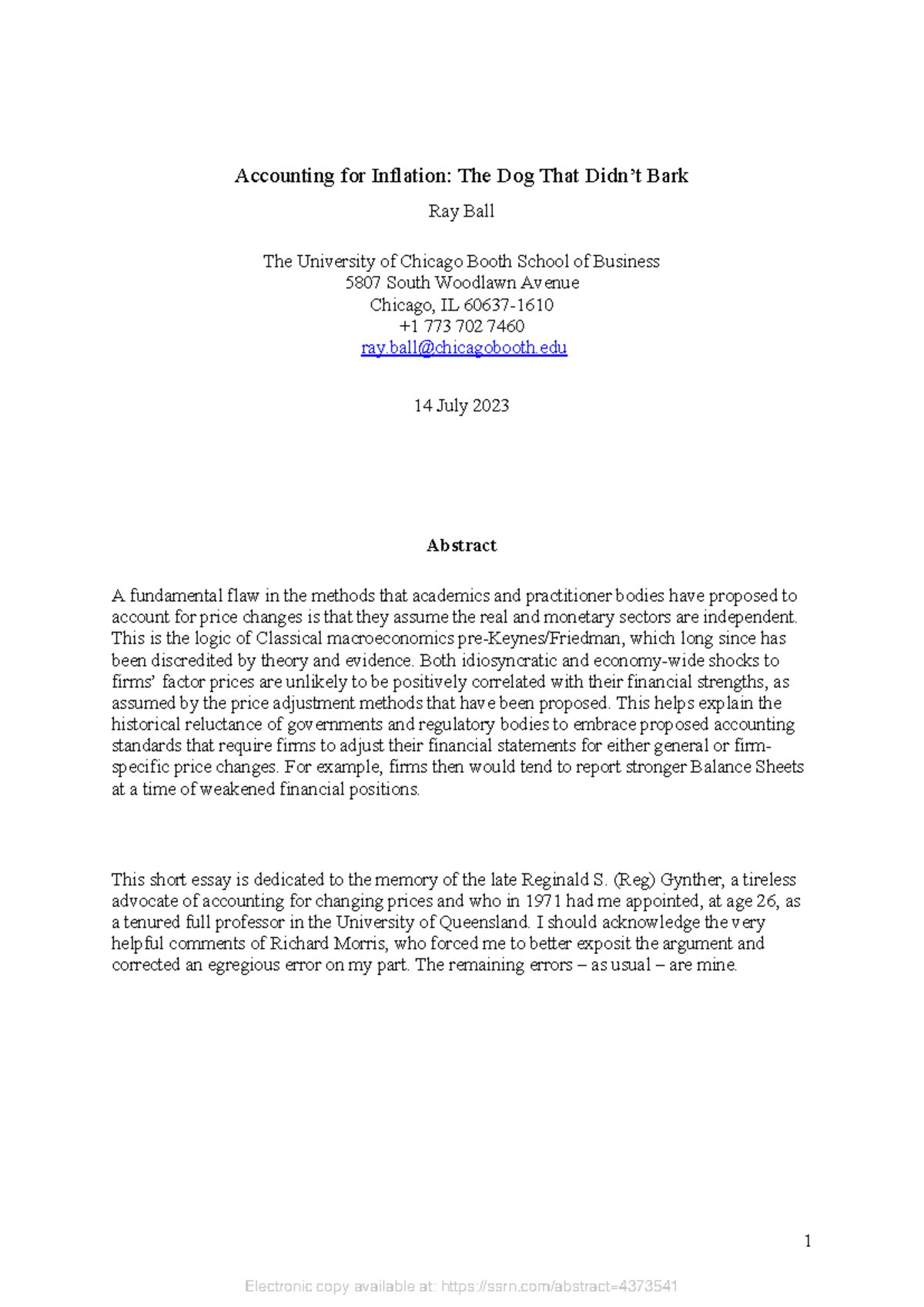 Accounting for Inflation: The Dog That Didn't Bark - A Critical ...