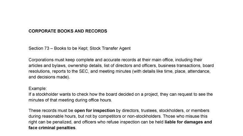 Title 8: Corporate Books and Records Overview for Corporations - Studocu